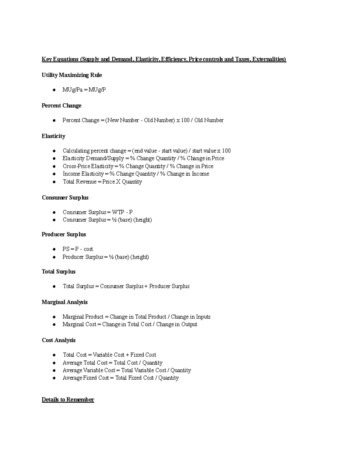 ECON 101: Supply & Demand Key Equations Cheat Sheet - Studocu
