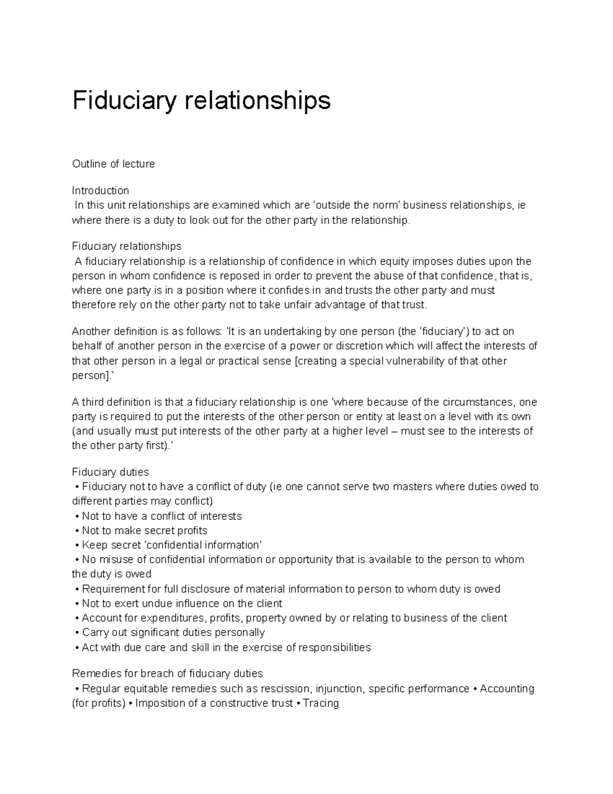 Fiduciary Relationships: Duties, Breaches, and Legal Remedies (LAW 101 ...