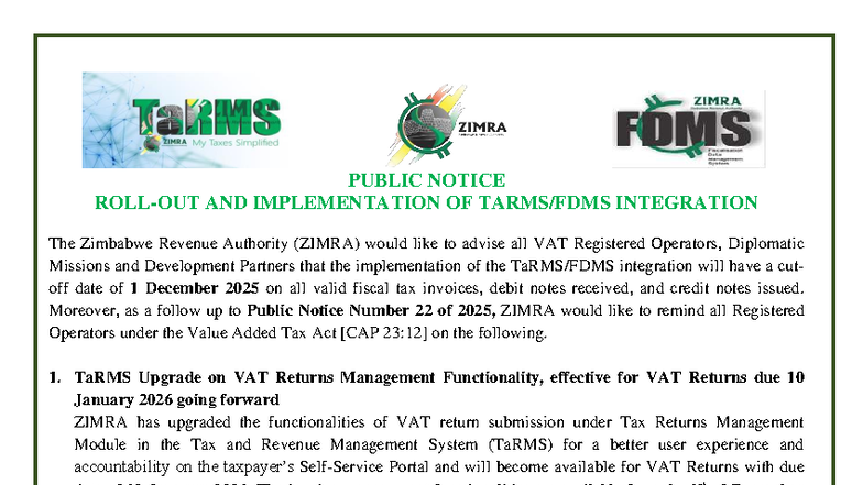 Public Notice 63 of 2025: TaRMS FDMS Integration Update - Studocu