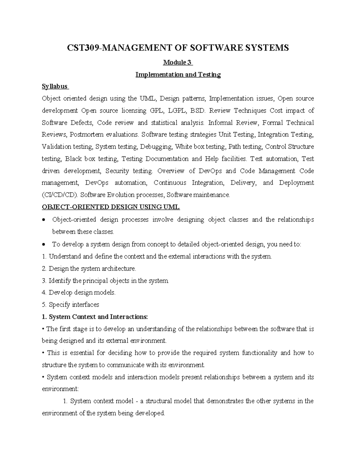Module 3 - Implementation and Testing Notes for Software Systems - Studocu