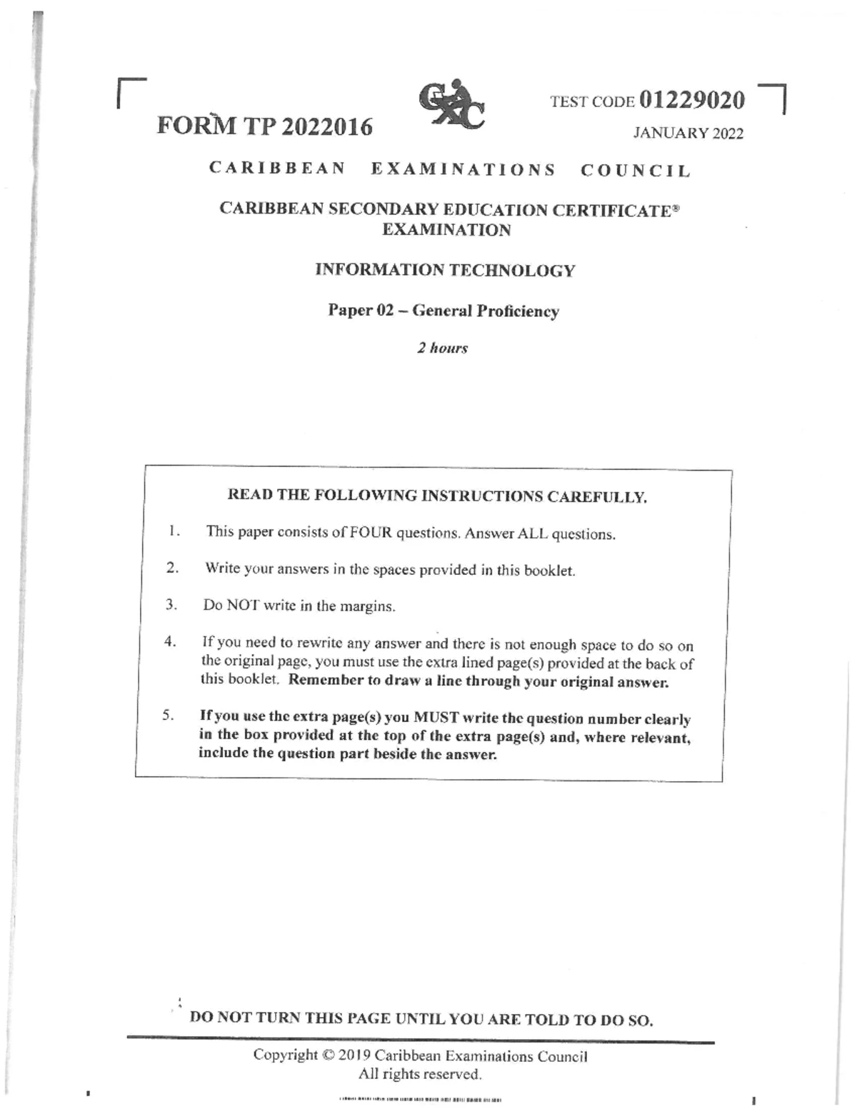 CSEC IT January 2025 Paper 02 General Proficiency Exam Questions - Studocu