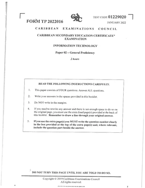 CSEC I.T PAST Paper Notes - JUN 2024 Exam Preparation Guide - Studocu