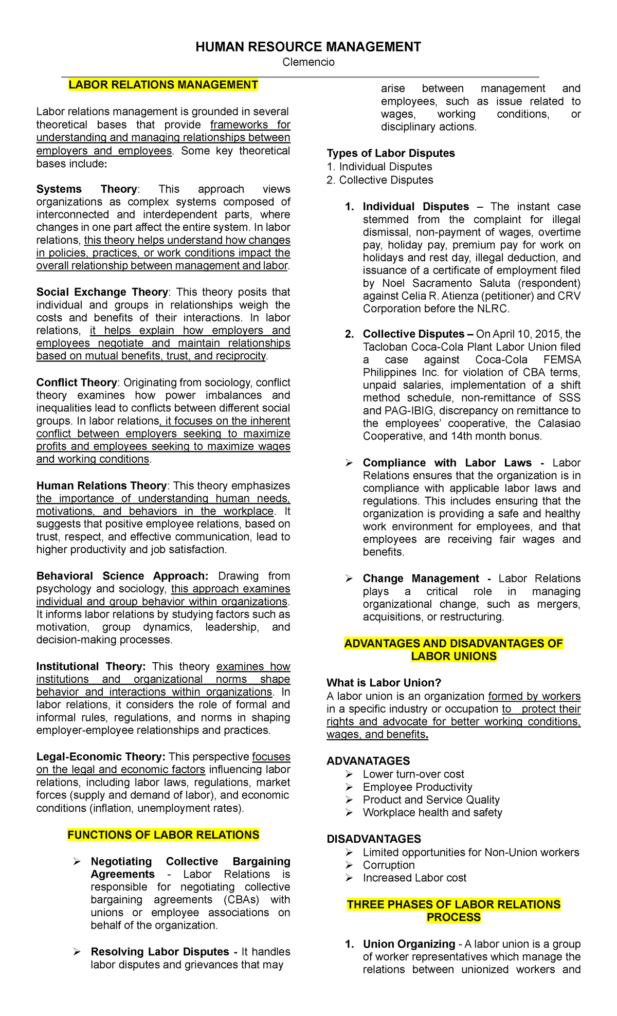 HRM- Labor Relations & Organizational Development Overview - Studocu