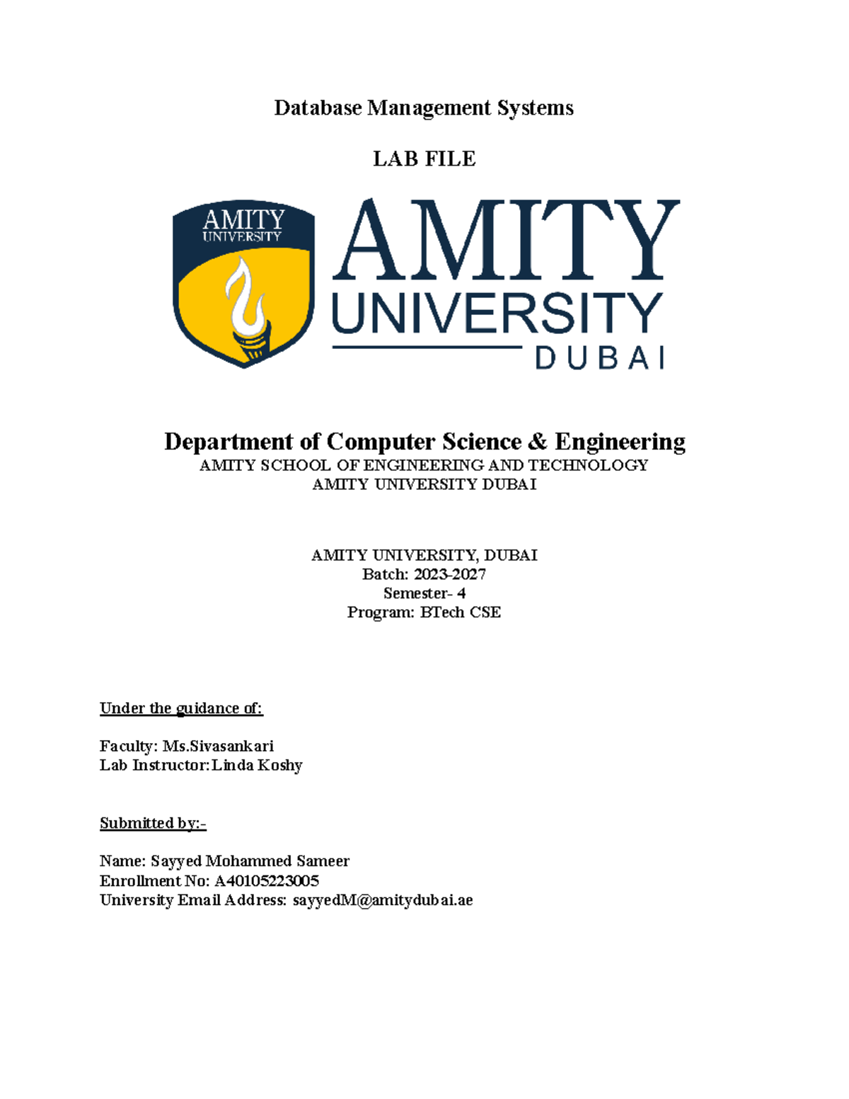 DBMS LAB FILE - Database Management Systems Exercises and Records - Studocu
