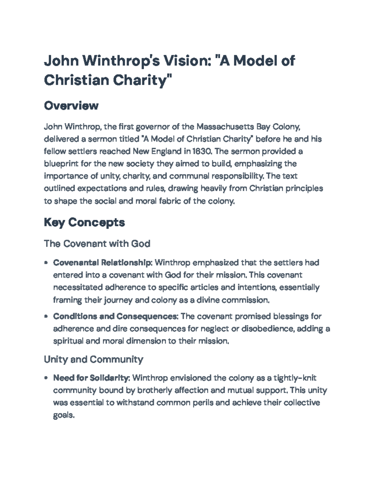 WIN 101: John Winthrop's 'A Model of Christian Charity' Analysis - John ...