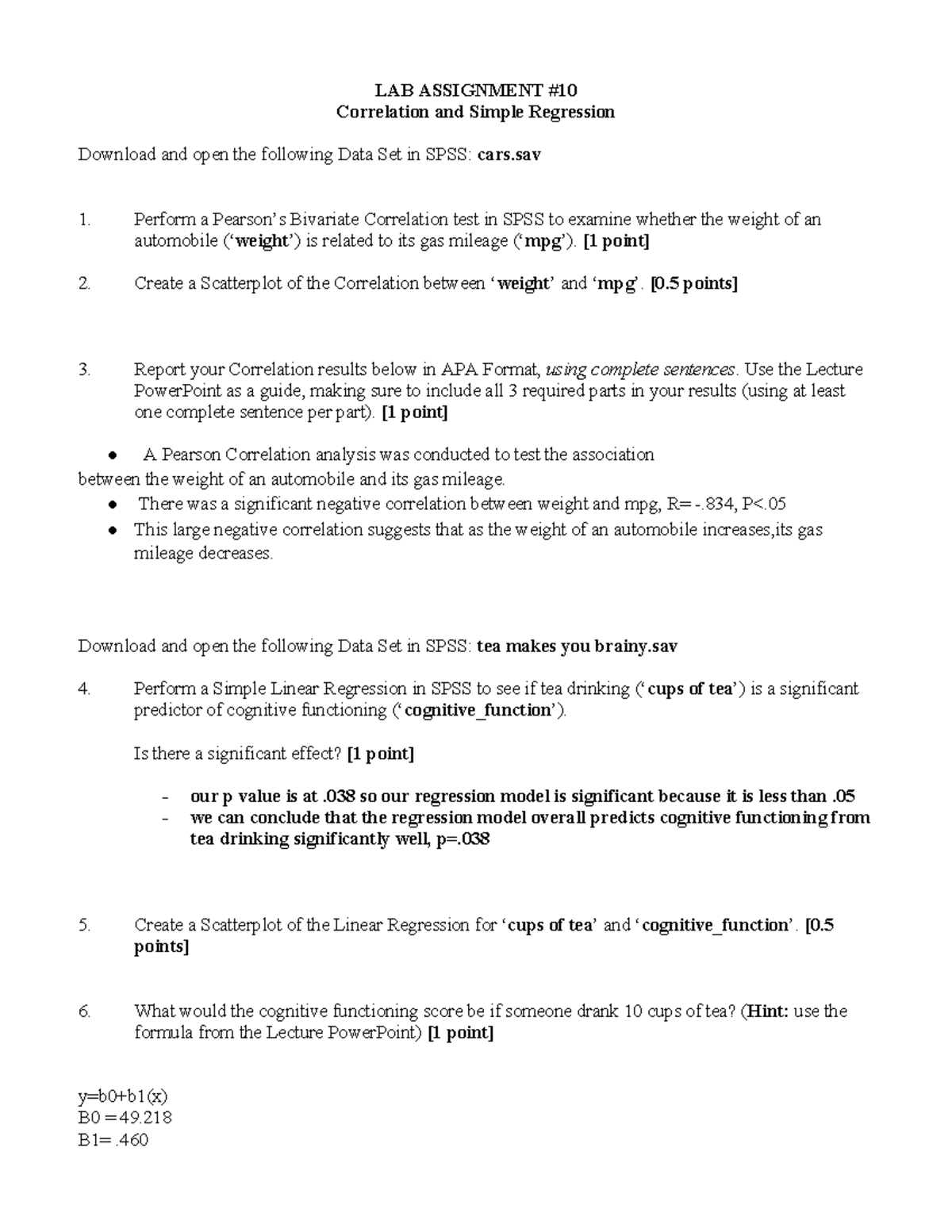 Assignment 10b - LAB ASSIGNMENT Correlation and Simple Regression Download and open the ...
