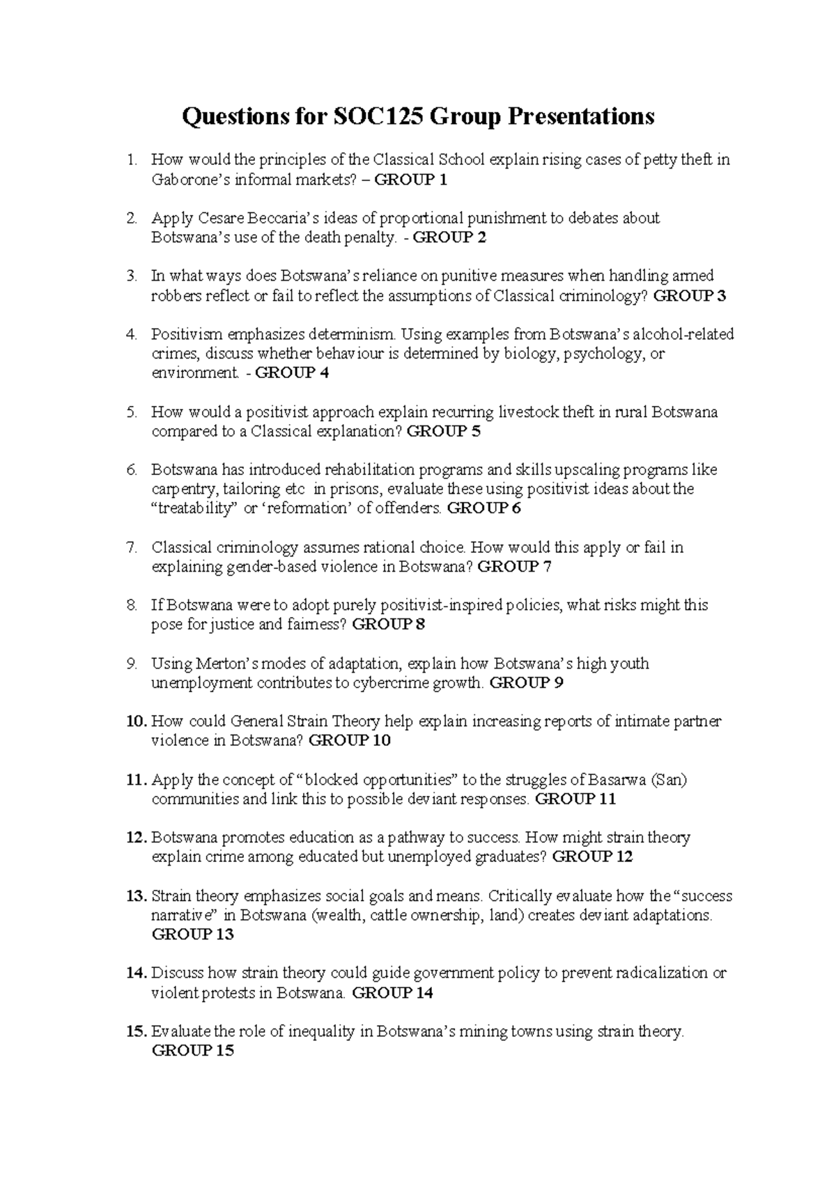 SOC125 Group Presentation Questions and Guidelines - Studocu