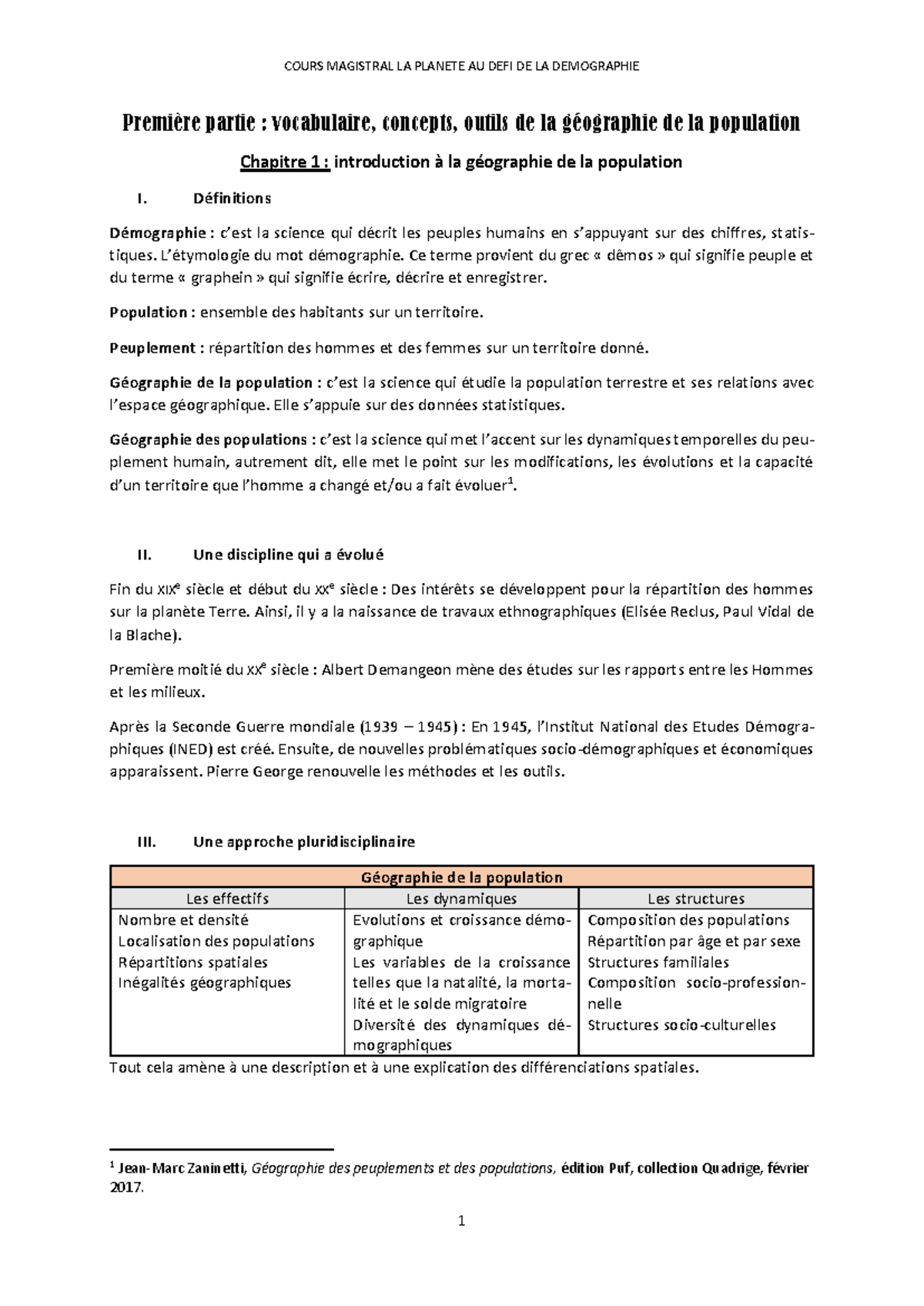 1 - Chapitre 1 - COURS MAGISTRAL LA PLANETE AU DEFI DE LA DEMOGRAPHIE 1 ...
