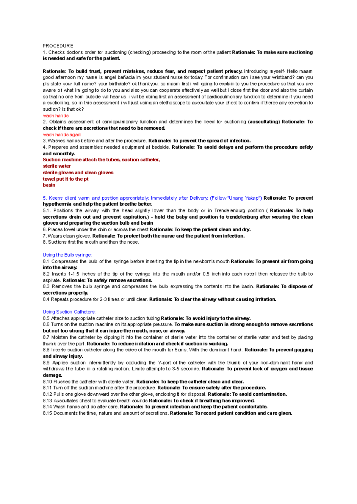 NUR 101: Suctioning Procedure and Patient Care Guidelines - Studocu