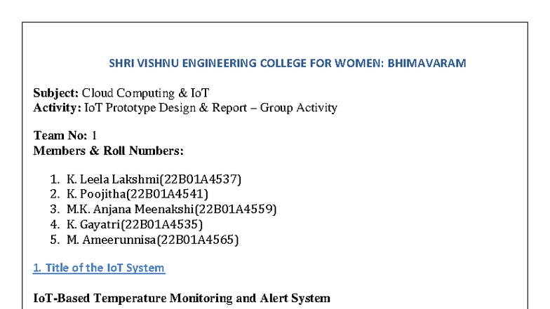 Cciot CA-2: IoT Prototype Design Report for Temperature Monitoring ...