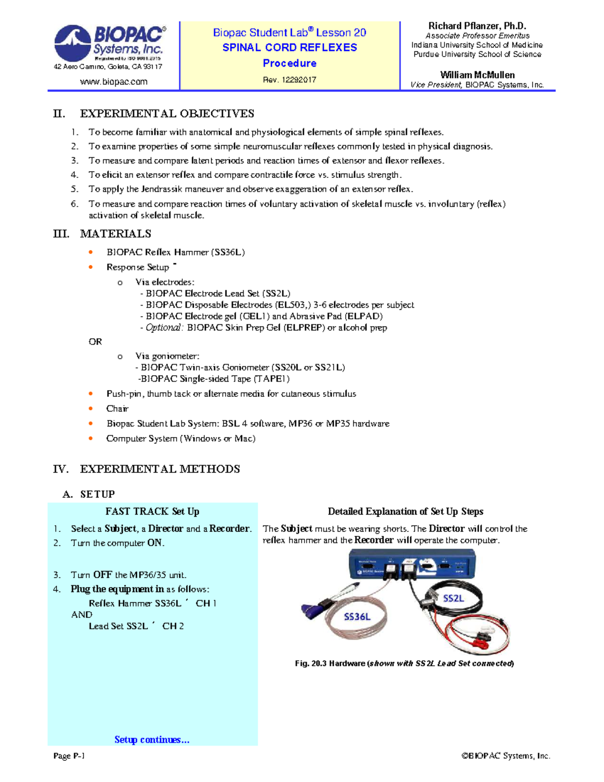 L20 Biopac Student Lesson: Spinal Cord Reflexes Procedure II - Studocu
