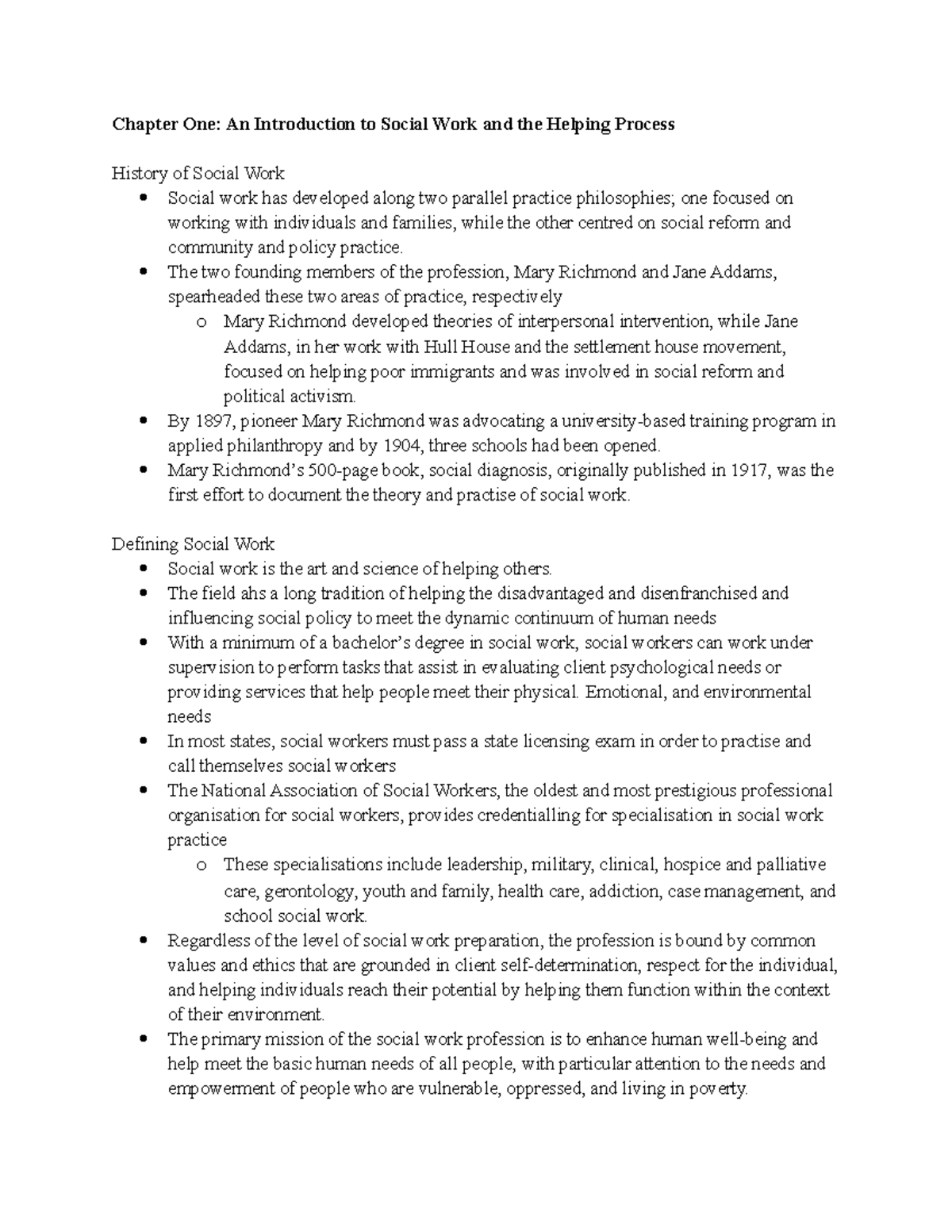 Chapter One An Introduction to Social Work and the Helping Process ...