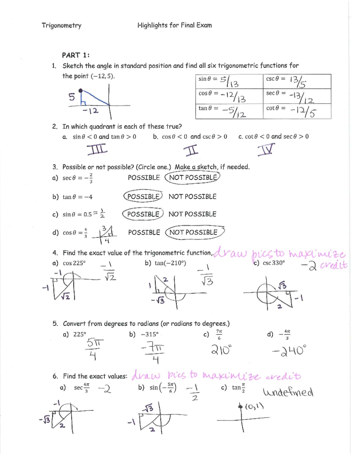 Trigonometry Study Guide for Final Exam - Course Code ABC123 - Studocu
