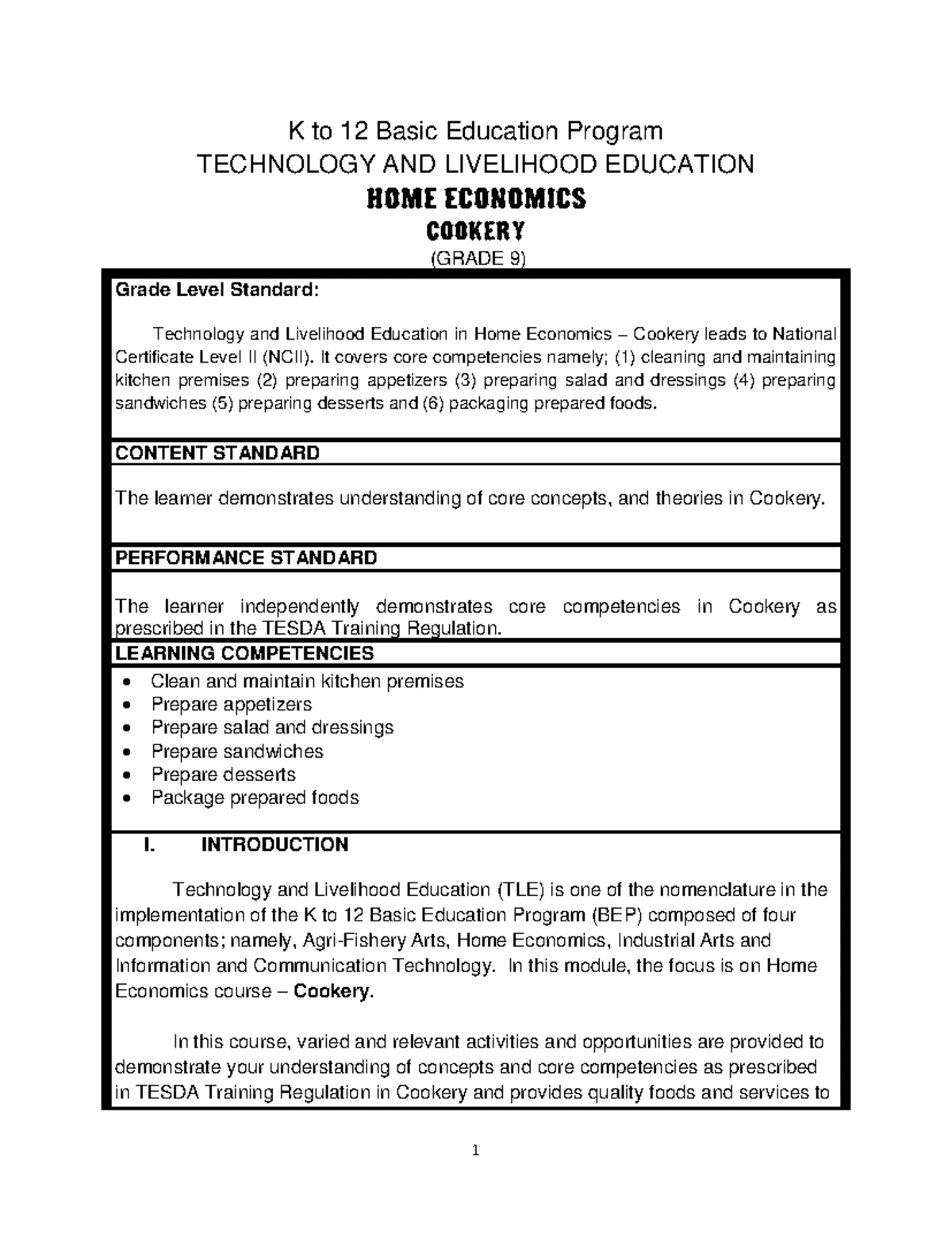 242158453 Grade 9 TLE Curriculum Guide Overview and Standards - Studocu