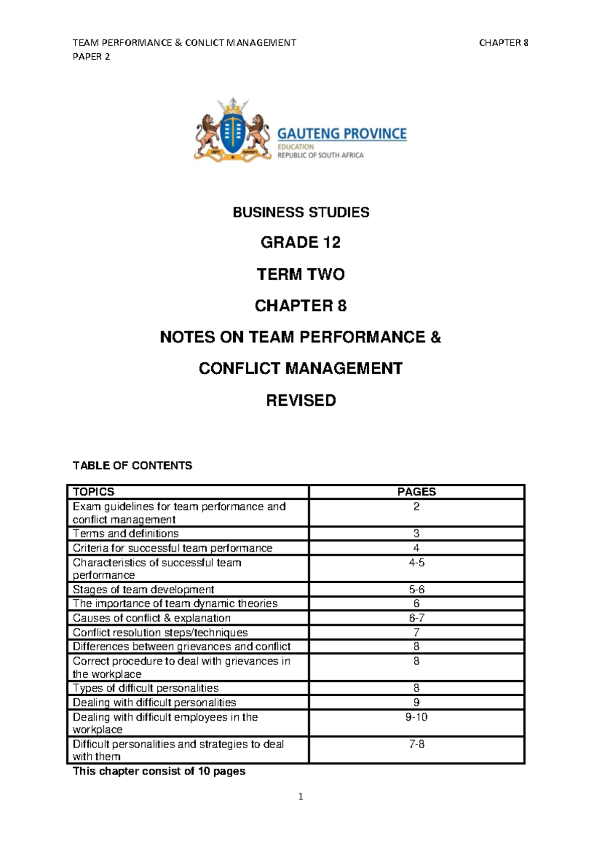 Business Studies G12: Chap 8 - Team Performance & Conflict Management ...
