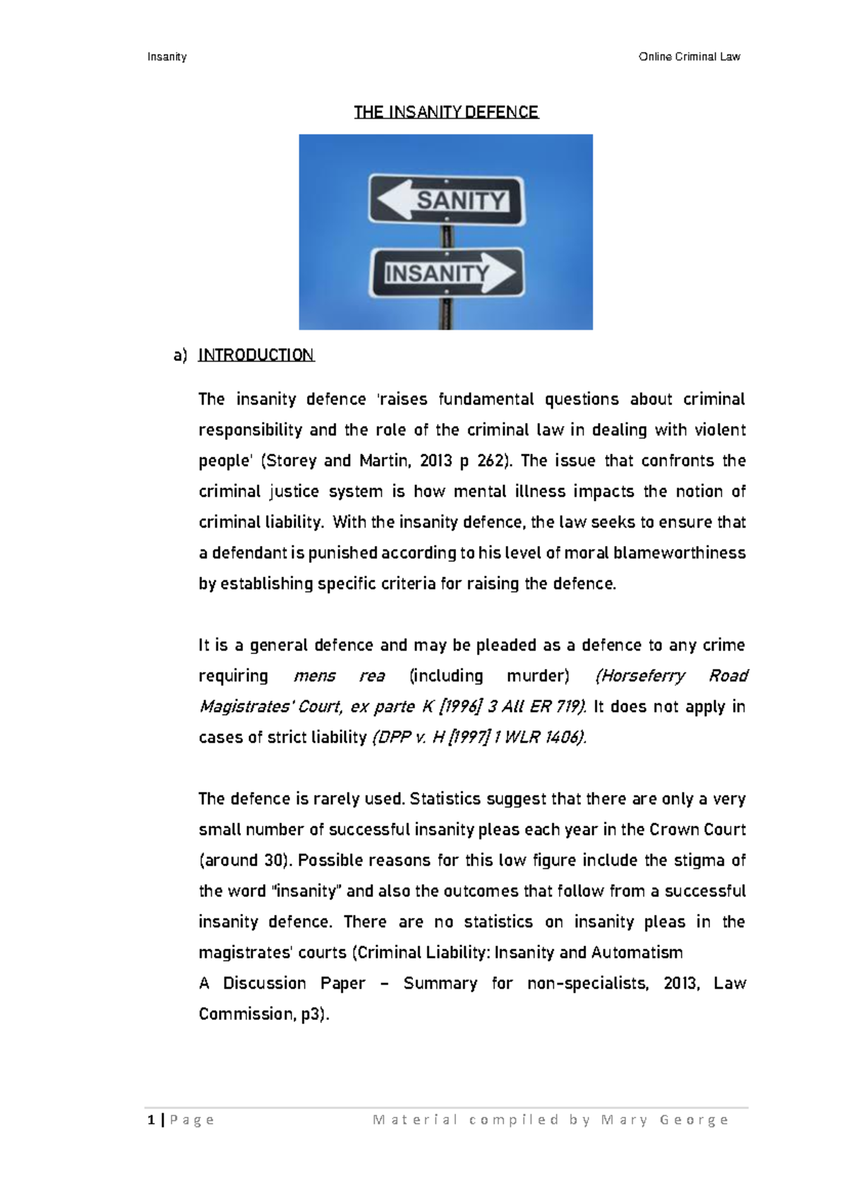 Insanity Defence: Key Principles and M'Naghten Rules Explained - Studocu