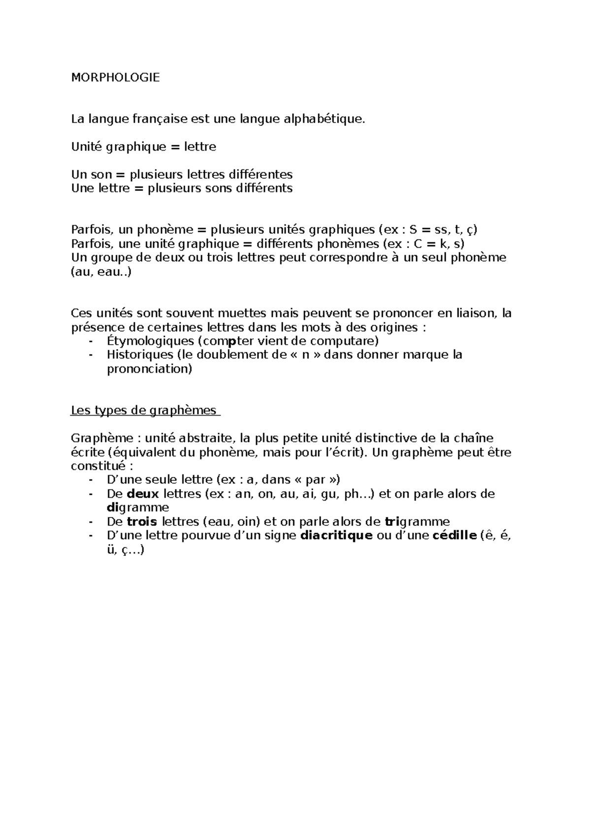 Morphologie - Entraînement en Langue Française - Studocu