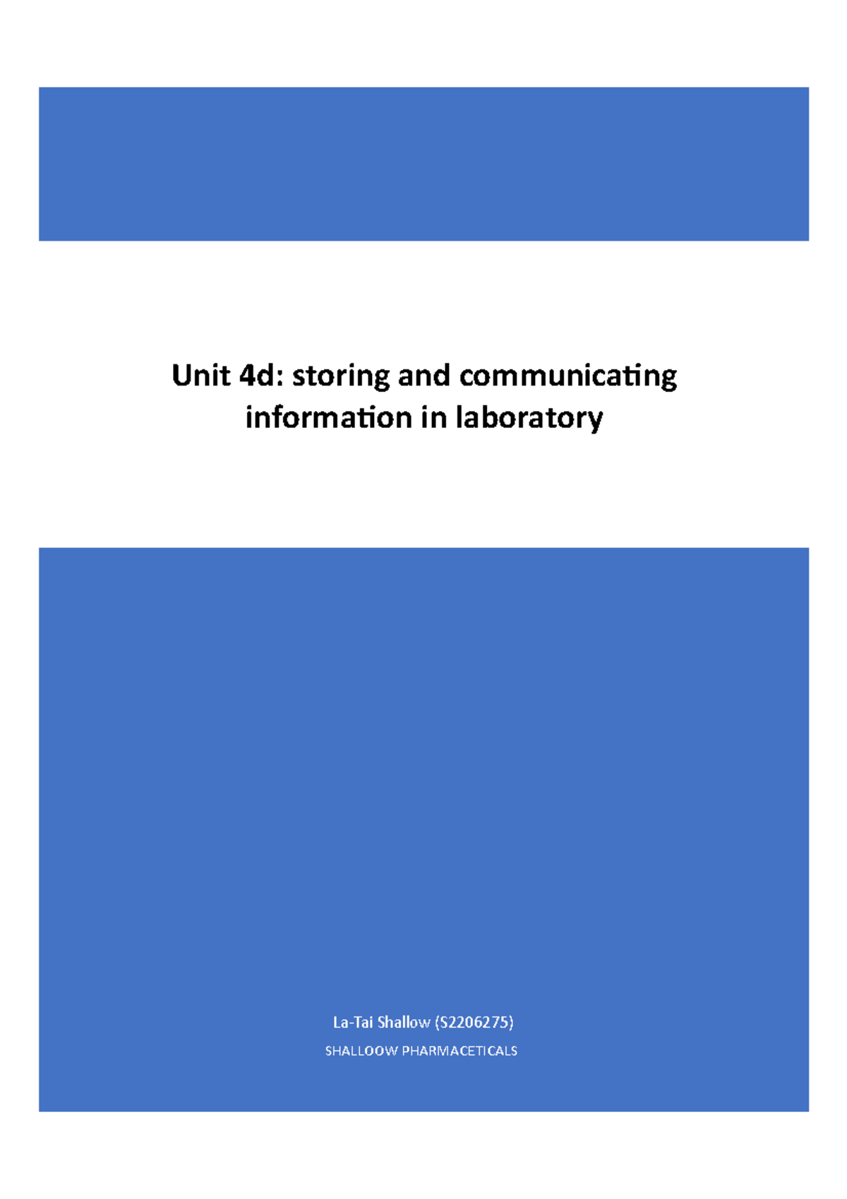 Unit 4D: Lab Techniques for Data Management and Communication - Studocu