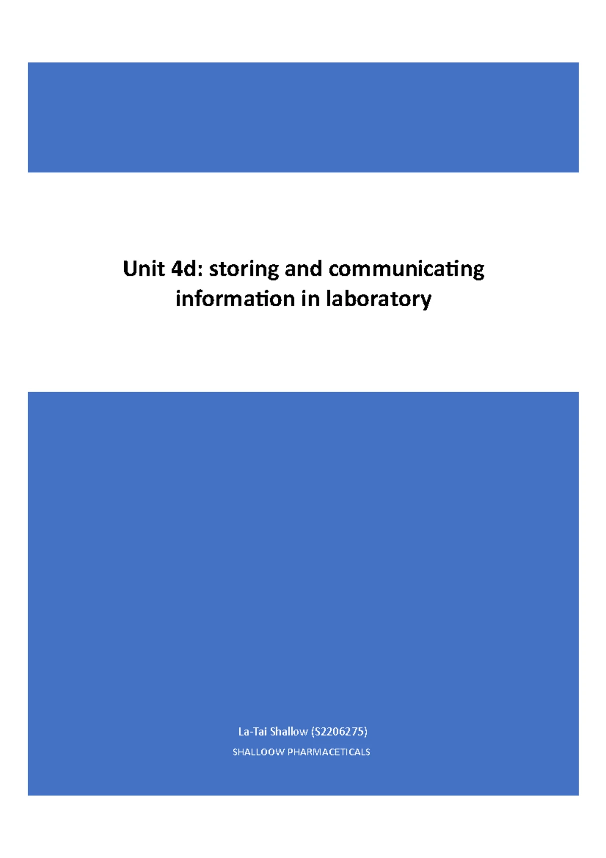 Unit 4 aim D - UNIT 4: Laboratory techniques and their application Learning aim D: Understand ...