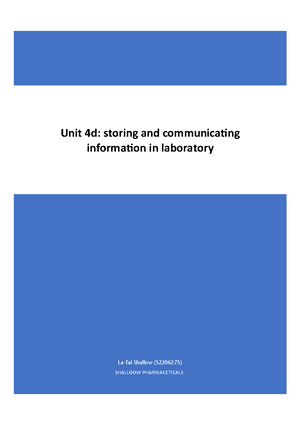 Unit 4 aim D - UNIT 4: Laboratory techniques and their application ...