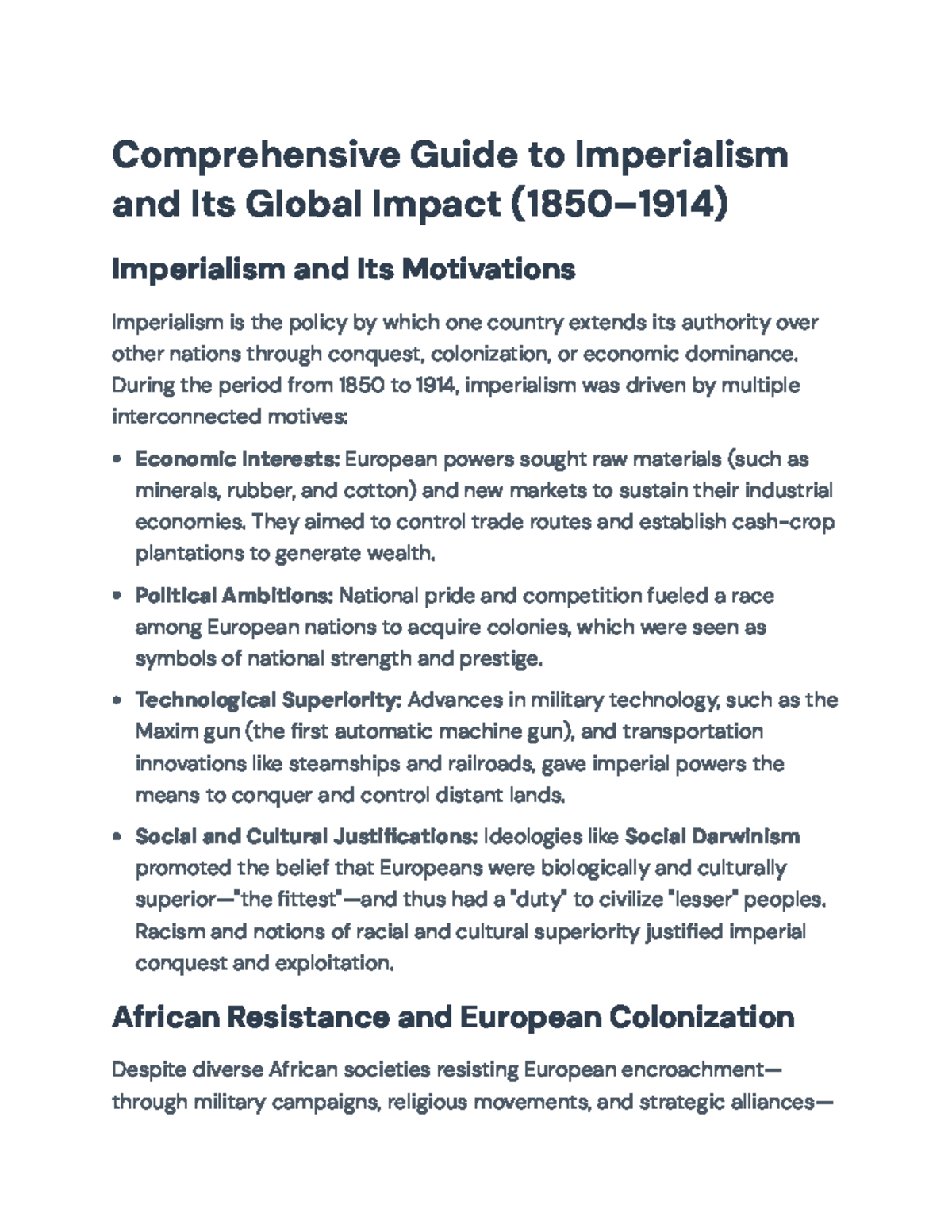 Comprehensive Overview of Imperialism (1850-1914): Key Concepts ...