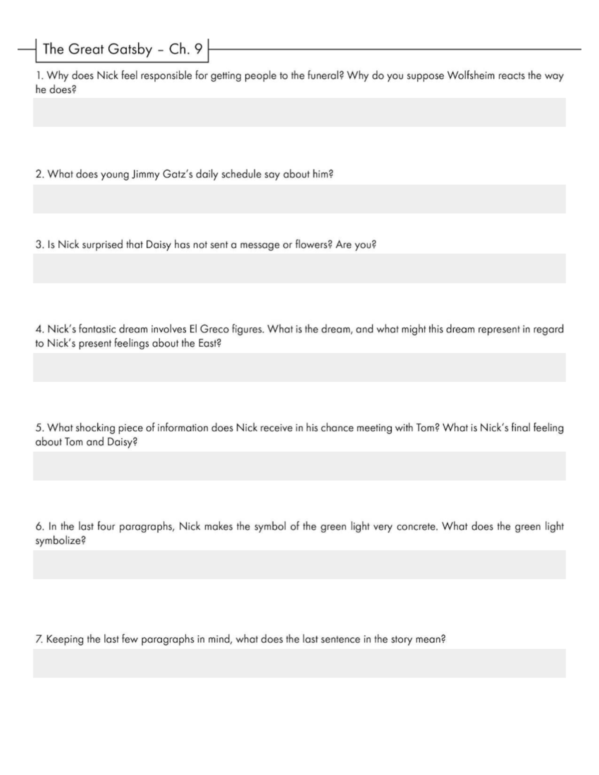 Halle Farrow - The Great Gatsby Ch. 9 Questions & Analysis - Studocu