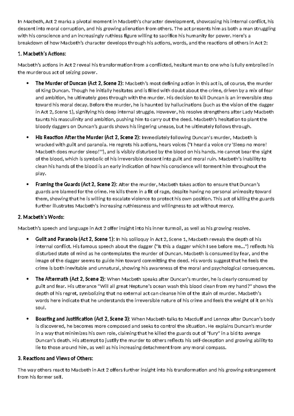 Macbeth (ENG 101) Act 2 Analysis: Character Development and Moral ...