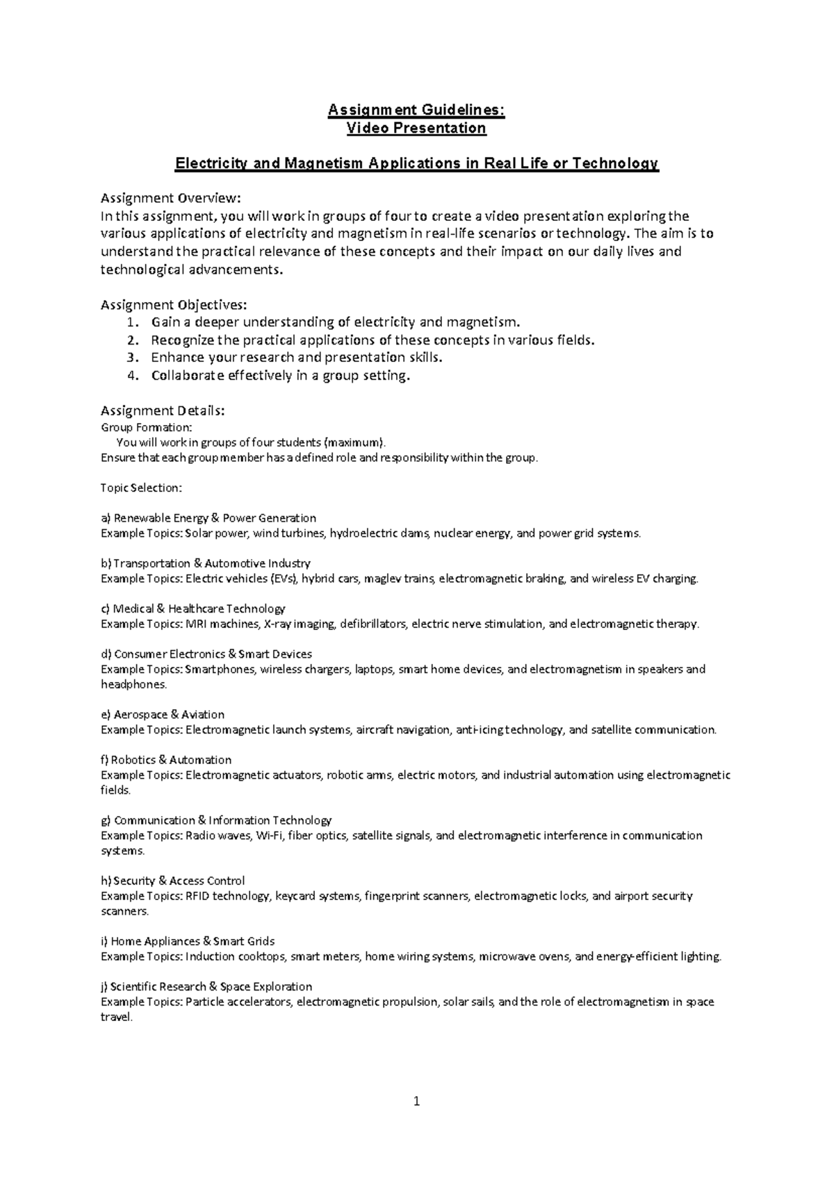 Video Presentation Guidelines for PHY150: Electricity & Magnetism ...