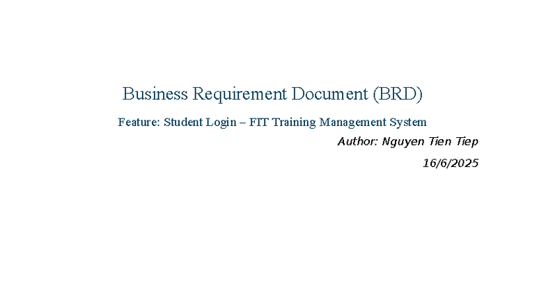 BRD: Student Login Feature for FIT Training Management System - Studocu