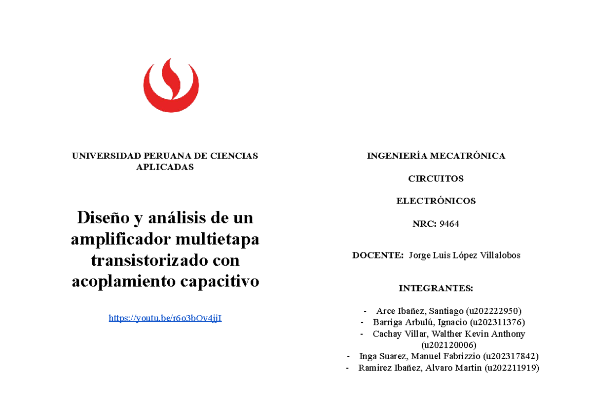 Diseño y Análisis de Amplificador Multietapa Transistorizado ...