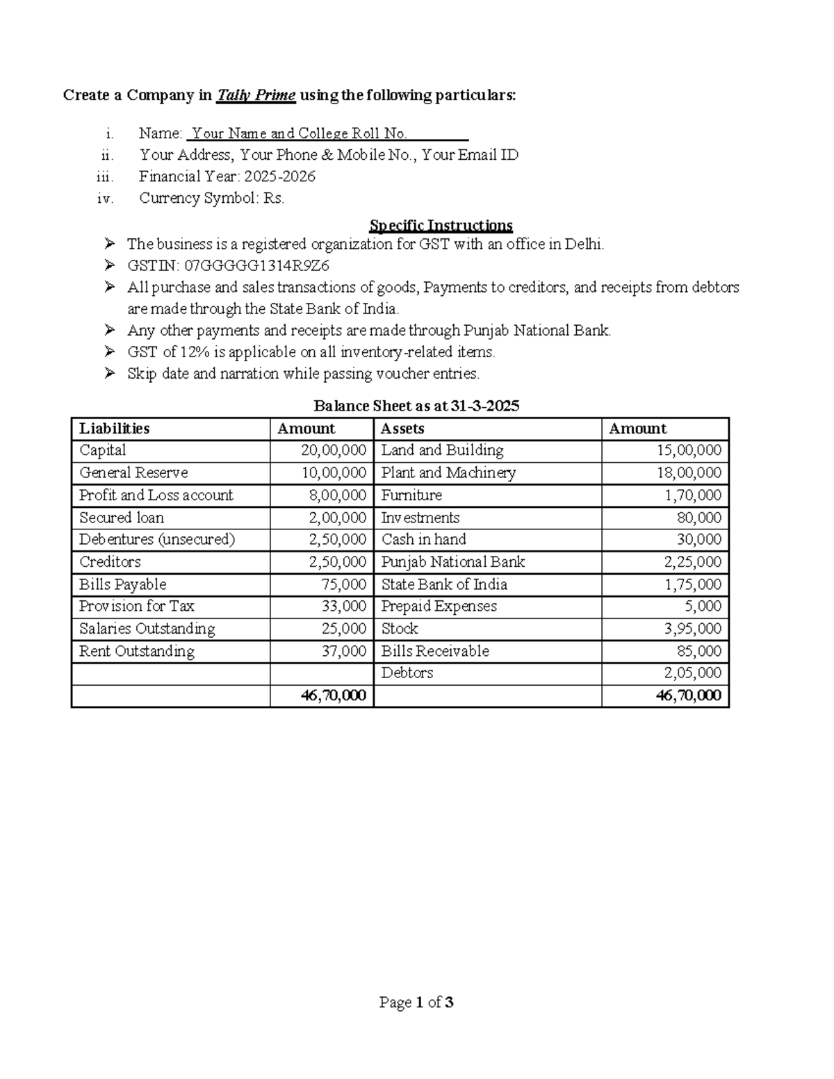 2025 FA Tally Project: Creating a Company in Tally Prime - Studocu