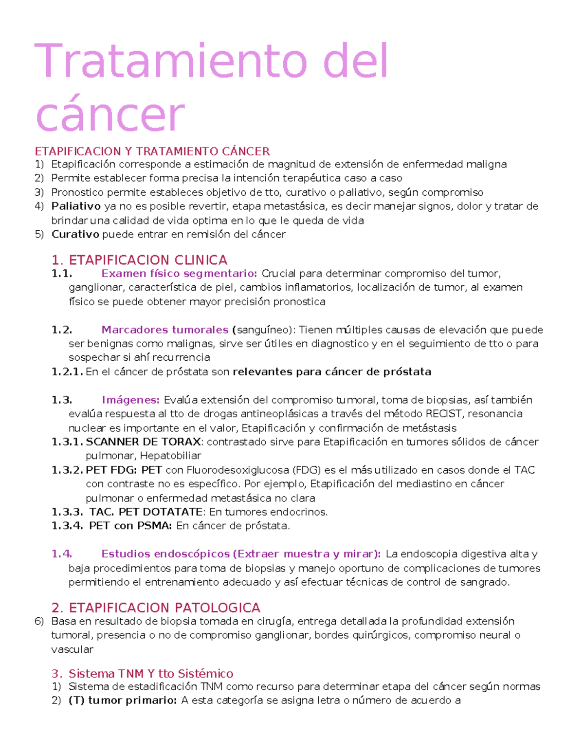 Tratamiento de cancer - apuntes - Tratamiento del cáncer ETAPIFICACION ...