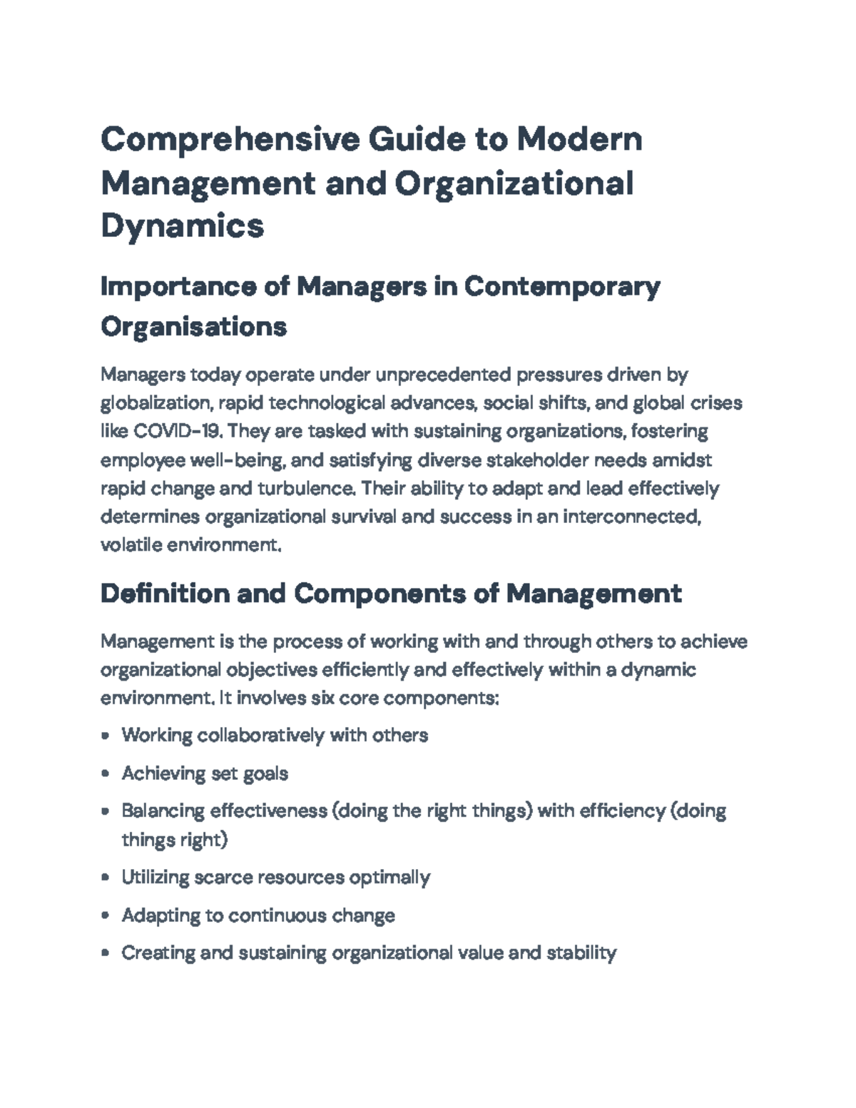 Management Strategies and Dynamics in a Changing Environment - MGT 101 ...