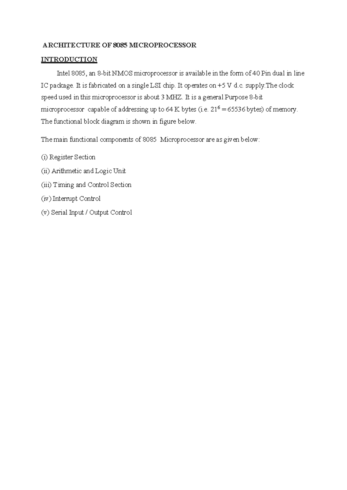 ARCH 8085 Microprocessor: Comprehensive Architecture Overview - Studocu