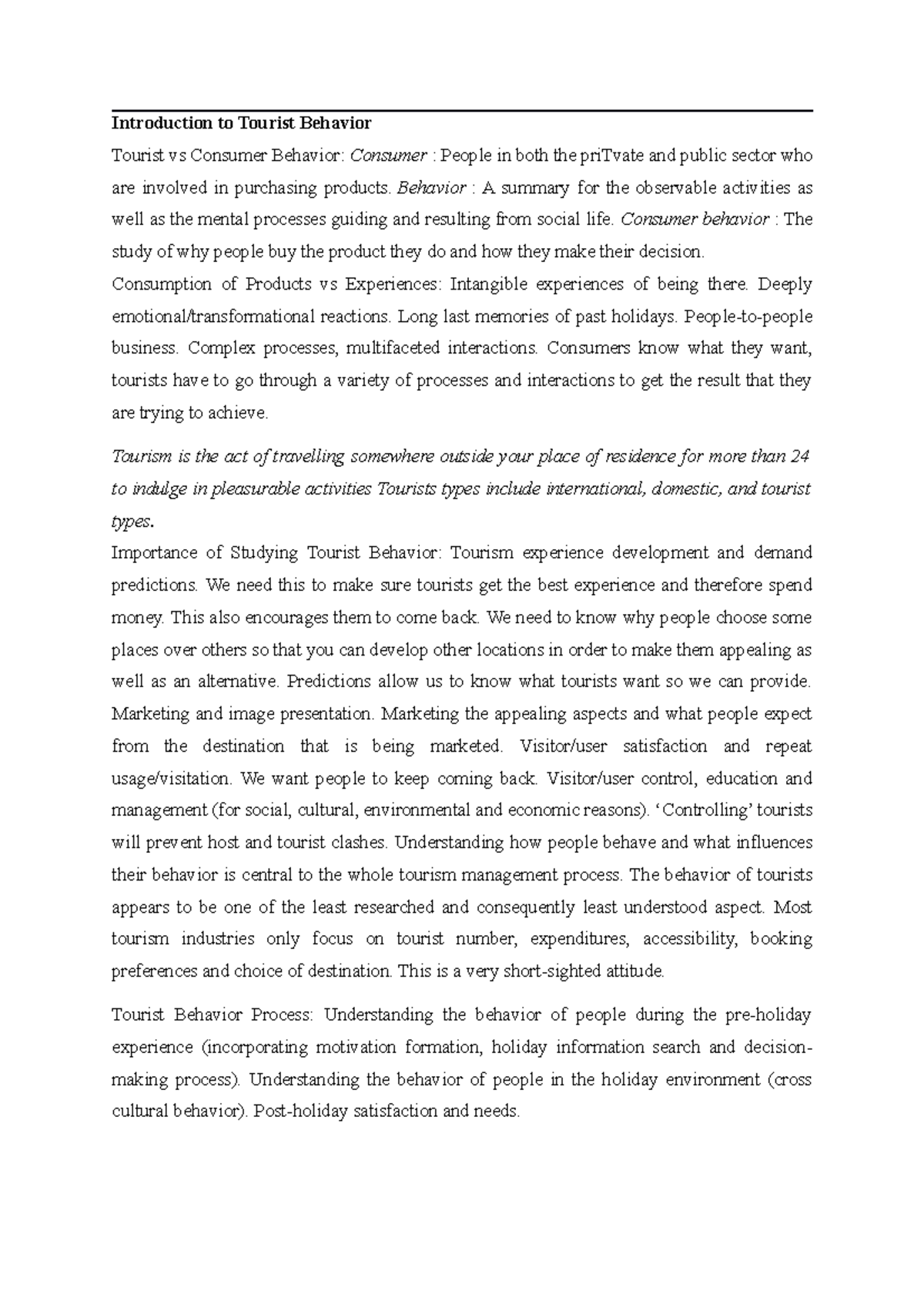 Understanding Tourist Behavior: Key Insights and Challenges - Studocu