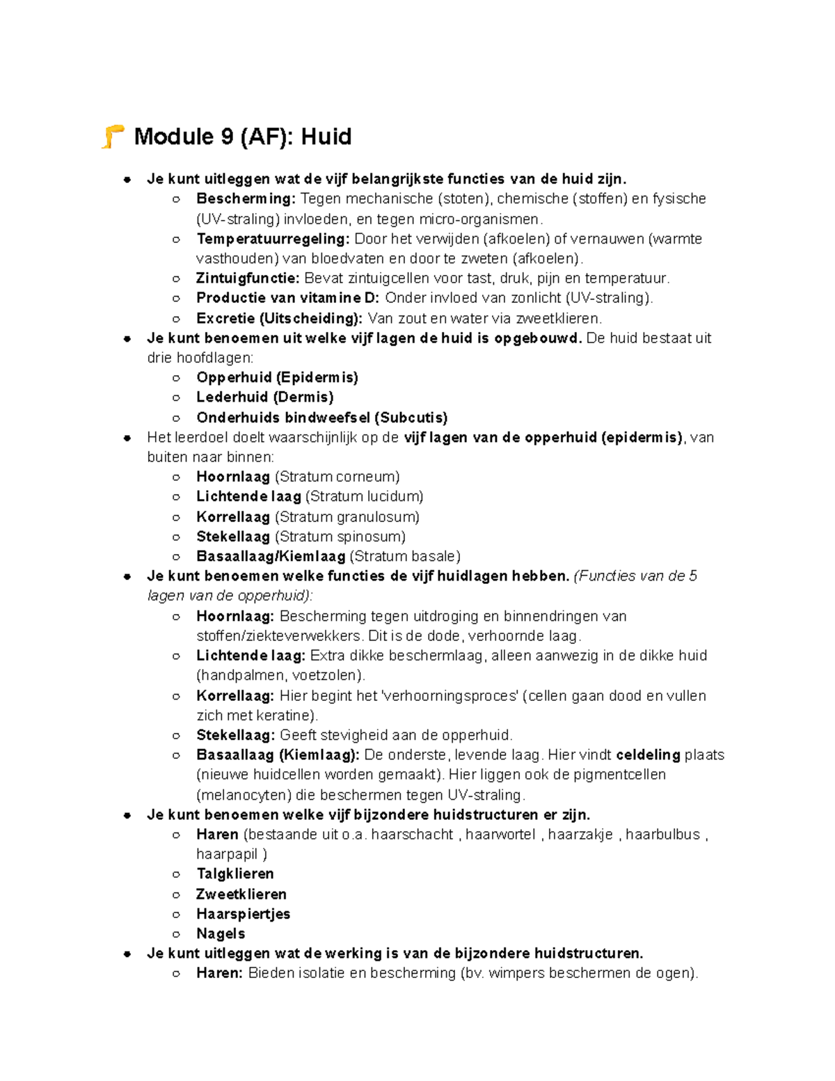 Module 9 (AF): Functies en Structuren van de Huid en ...
