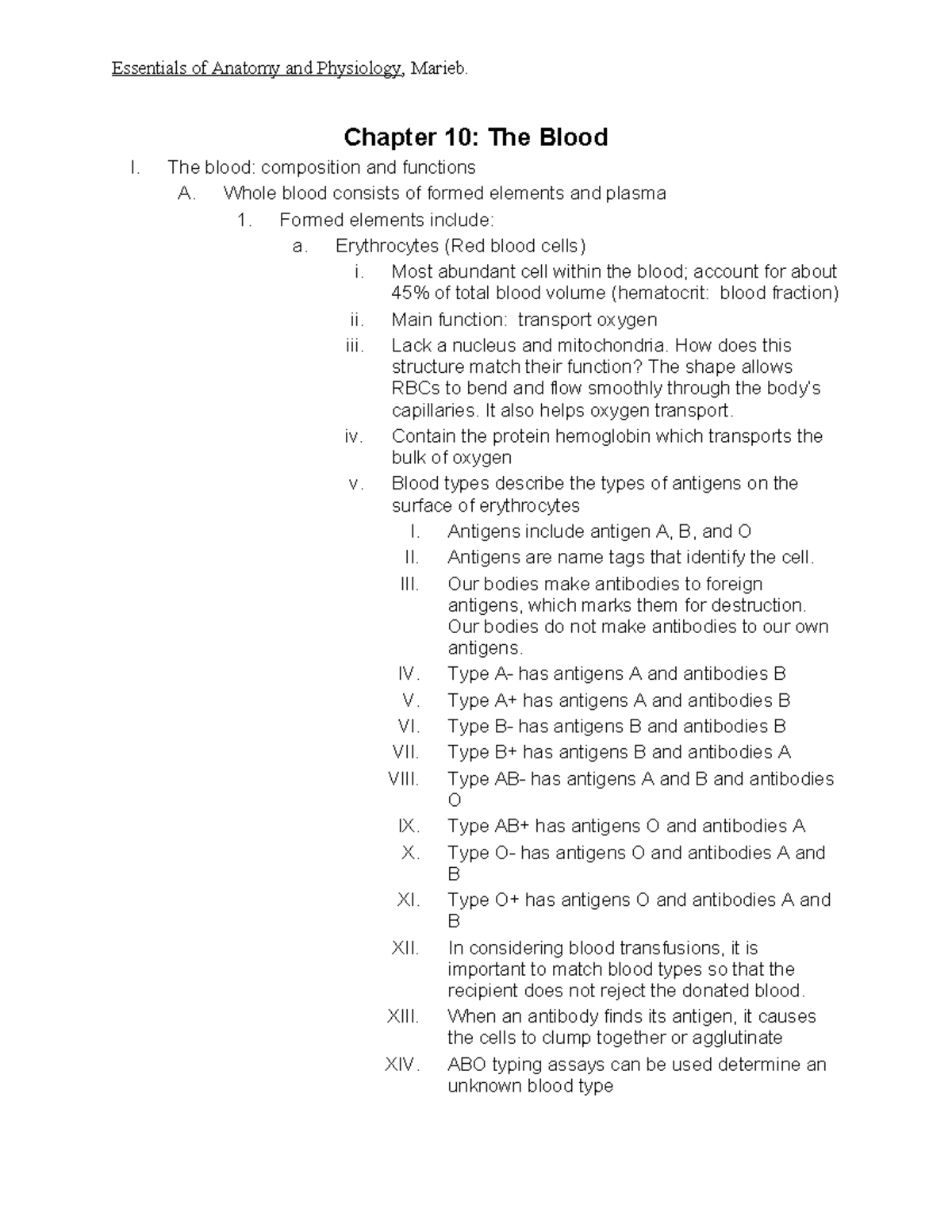 BIO+108HYB+Chapter+10+Blood+Composition+and+Functions+Outline - Studocu