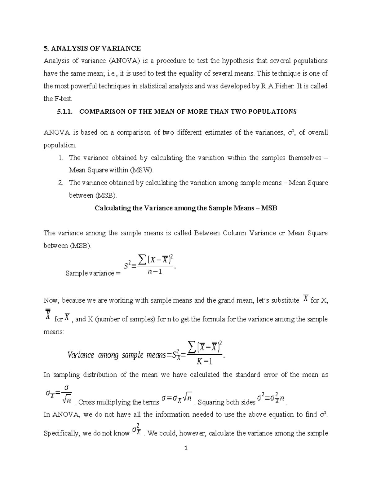 CH-5 - Analysis of Variance (ANOVA) Techniques and Applications - Studocu