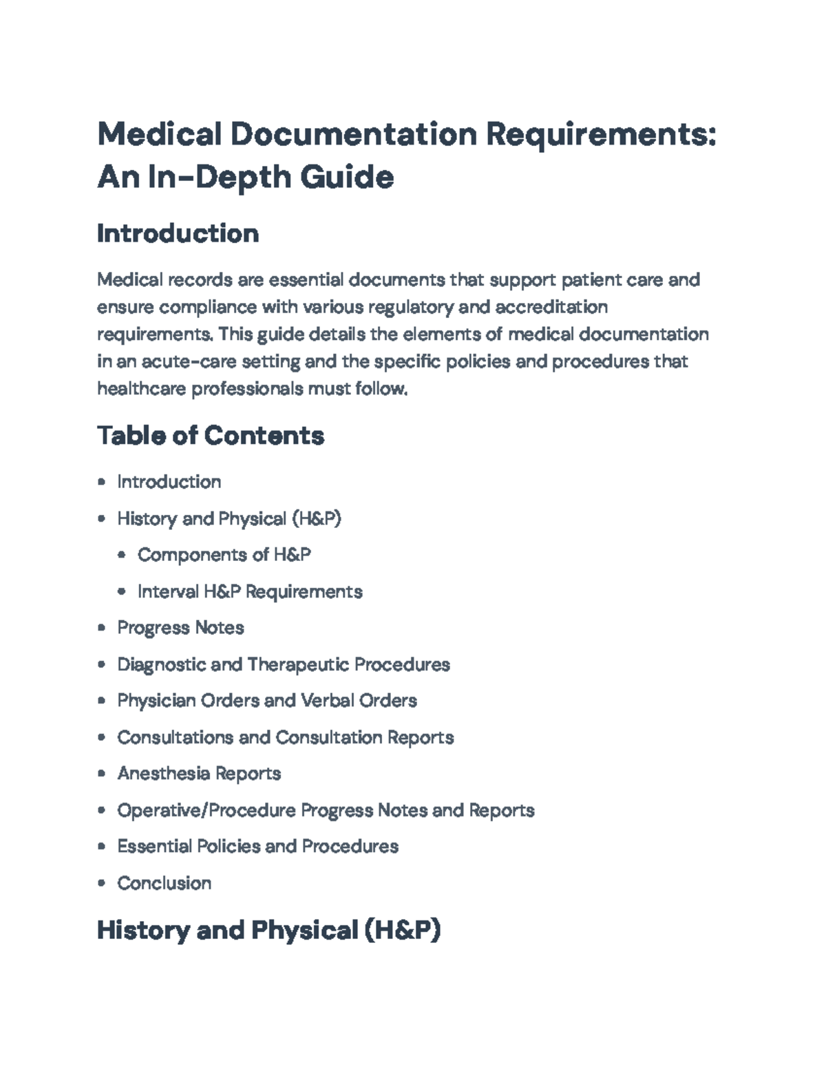 Medical Documentation Requirements: A Comprehensive Guide for Acute ...