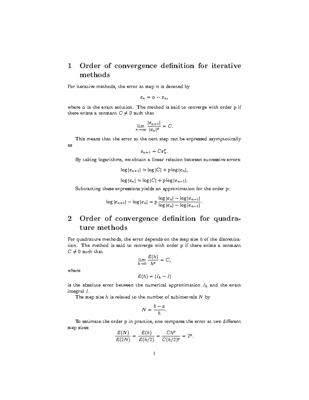 Order of Convergence Definition for Iterative & Quadrature Methods ...