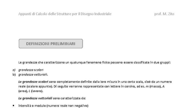 Dispensa I parte: Calcolo delle Strutture - Prof. M. Zito - Studocu