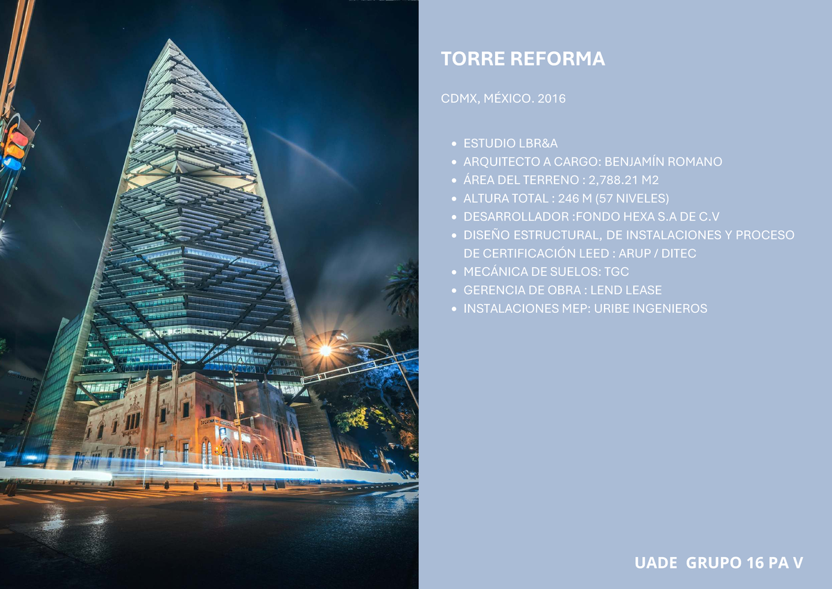 Torre Reforma CDMX: Estudio Arquitectónico y Diseño Estructural - Studocu