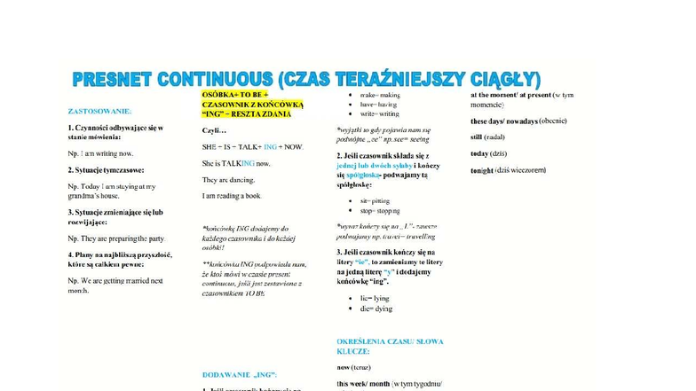 PRESNET CONTINUOUS (CZAS TERAŹNIEJSZY CIĄGŁY) - ZASADY I PRZYKŁADY ...