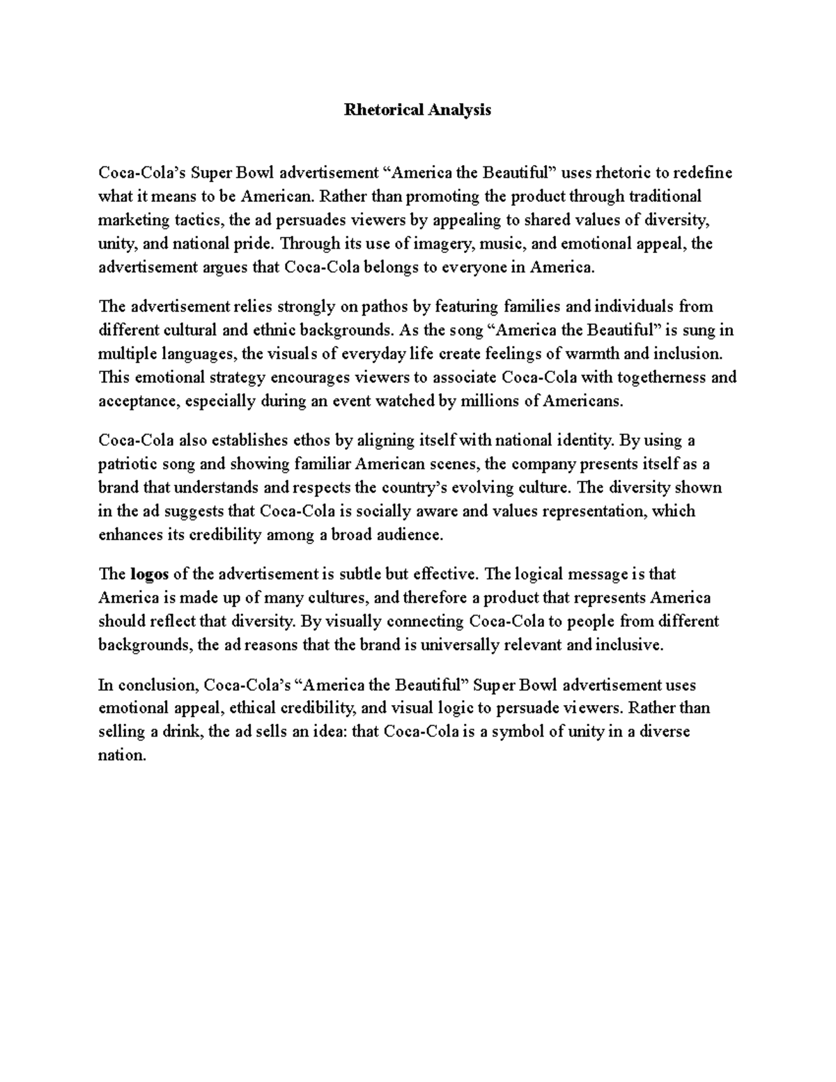 Rhetorical Analysis of Super Bowl Ad: Redefining American Identity ...