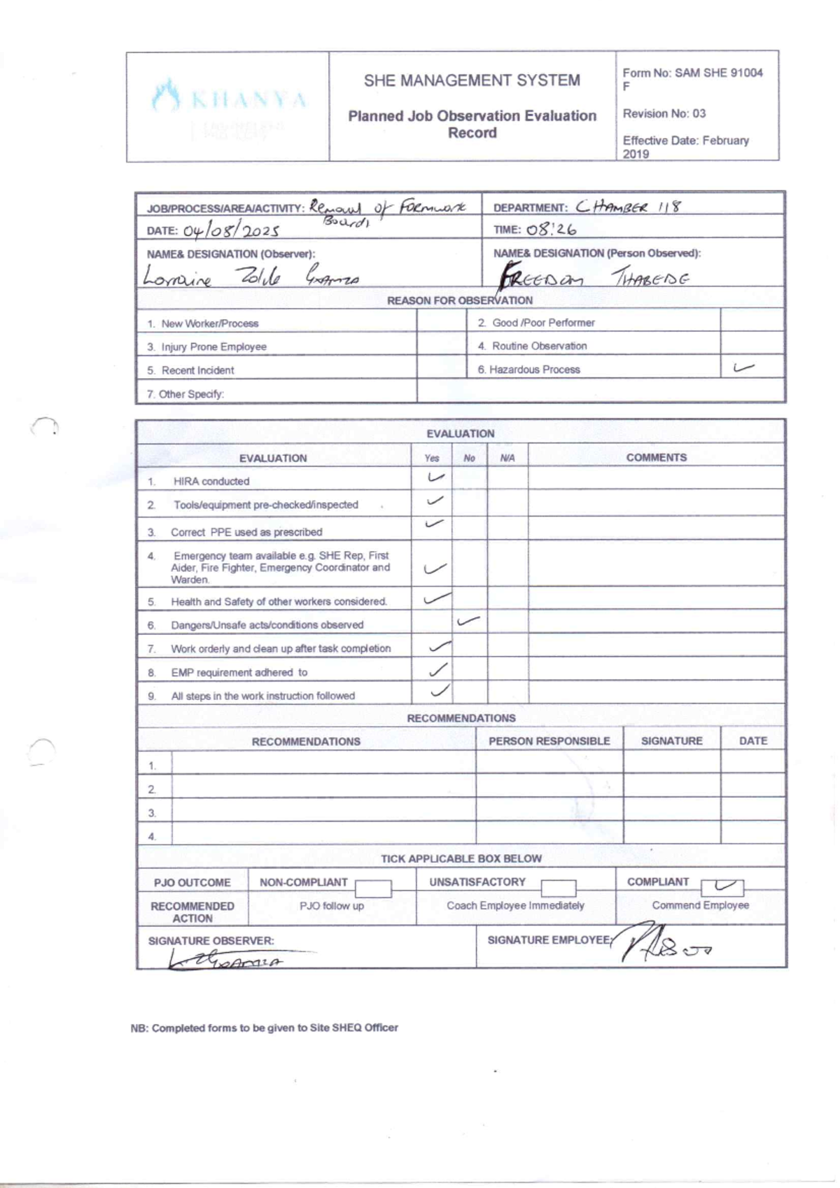 Planned Job Observation Evaluation - SHE Management System (SAM SHE ...