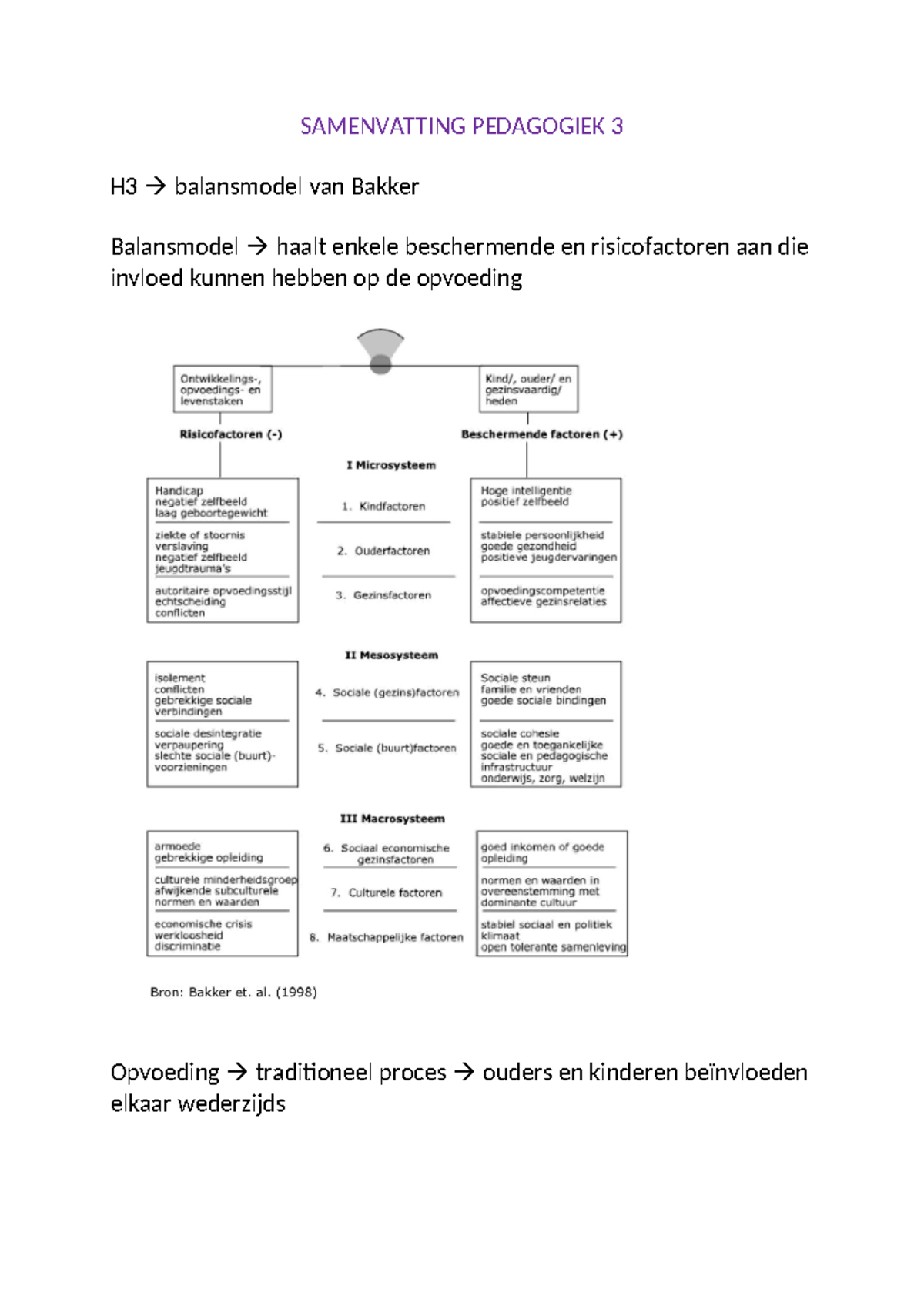 Pedagogiek H3 - SAMENVATTING PEDAGOGIEK 3 H3 balansmodel van Bakker ...