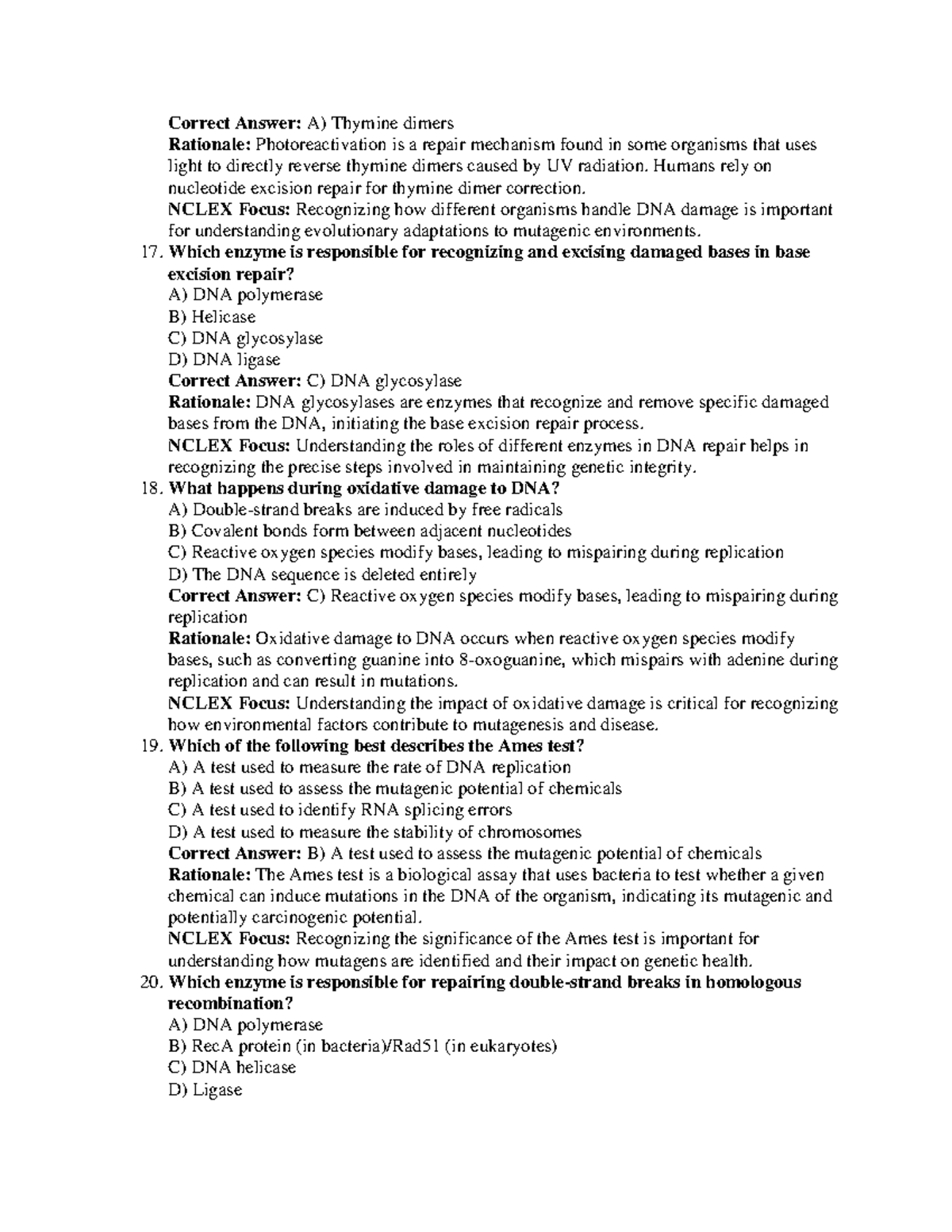 Genetics Test Bank: DNA Repair Mechanisms & Mutagenesis (2024) - Studocu