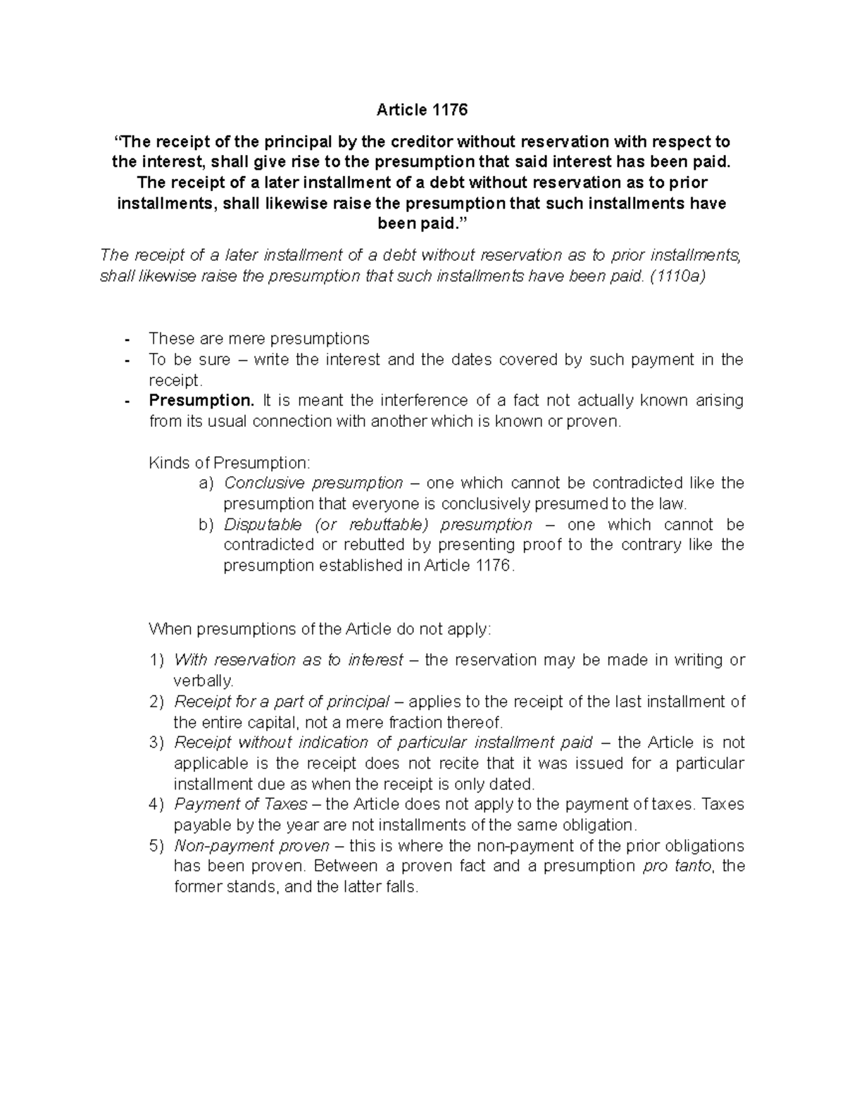 Obligations Law: Analysis of Articles 1176-1178 Explained - Studocu