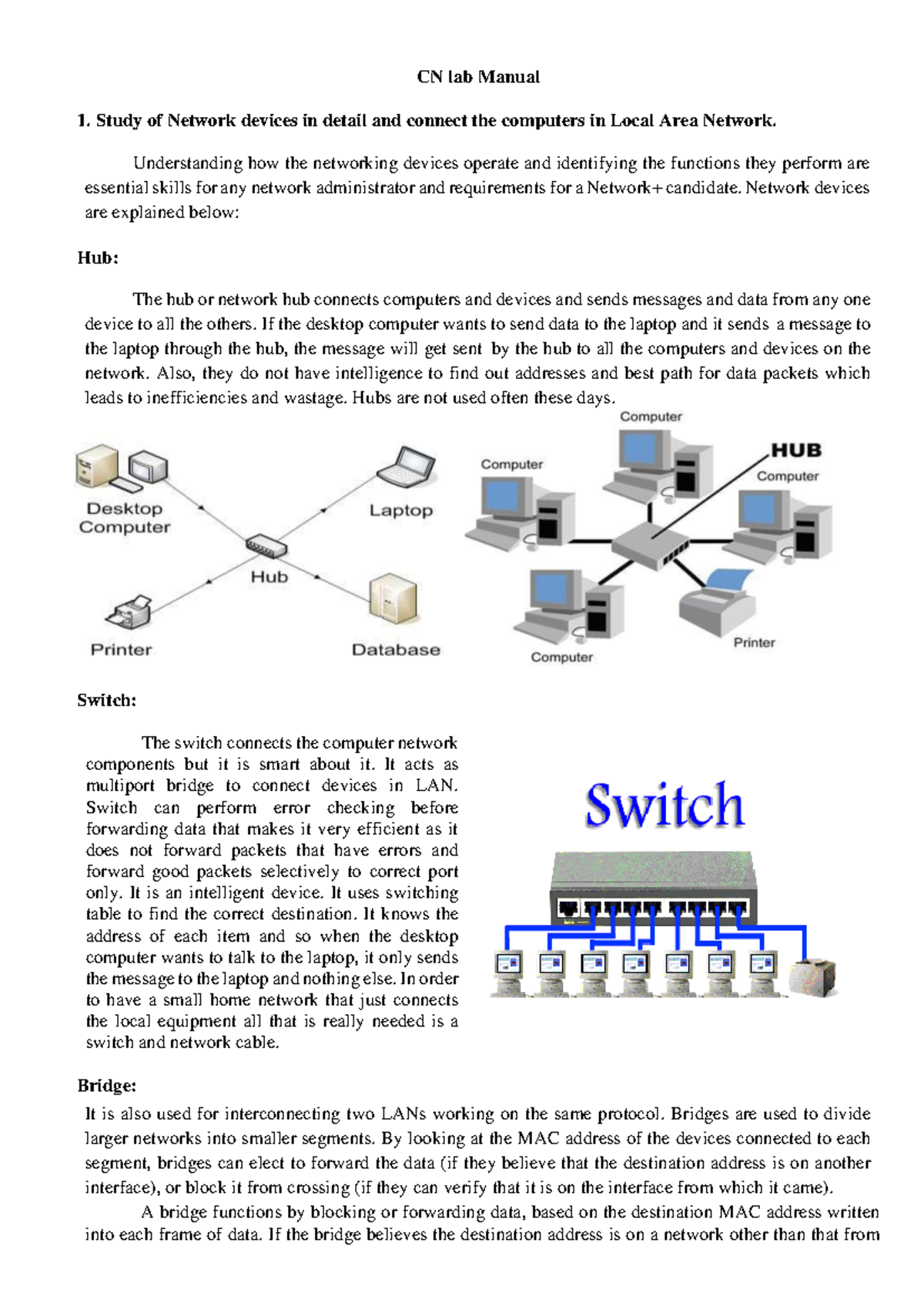 CN Lab Manual: Understanding Network Devices and Protocols - Studocu