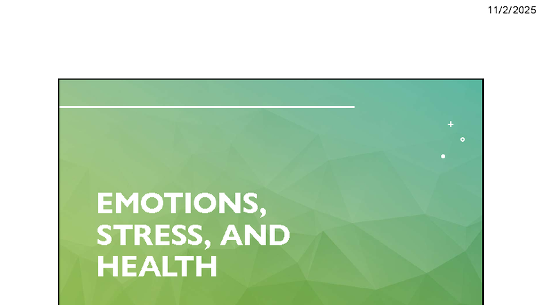 Psychology 101: Theories & Physiology of Emotions & Stress - Studocu